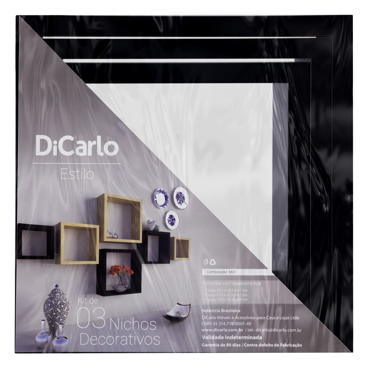 Kit Nicho de Parede Mdf DiCarlo Preto 3 peças - Milium